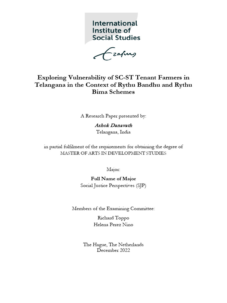 Ashok Danavath Exploring Vulnerability of SC ST Tenant Farmers in ...