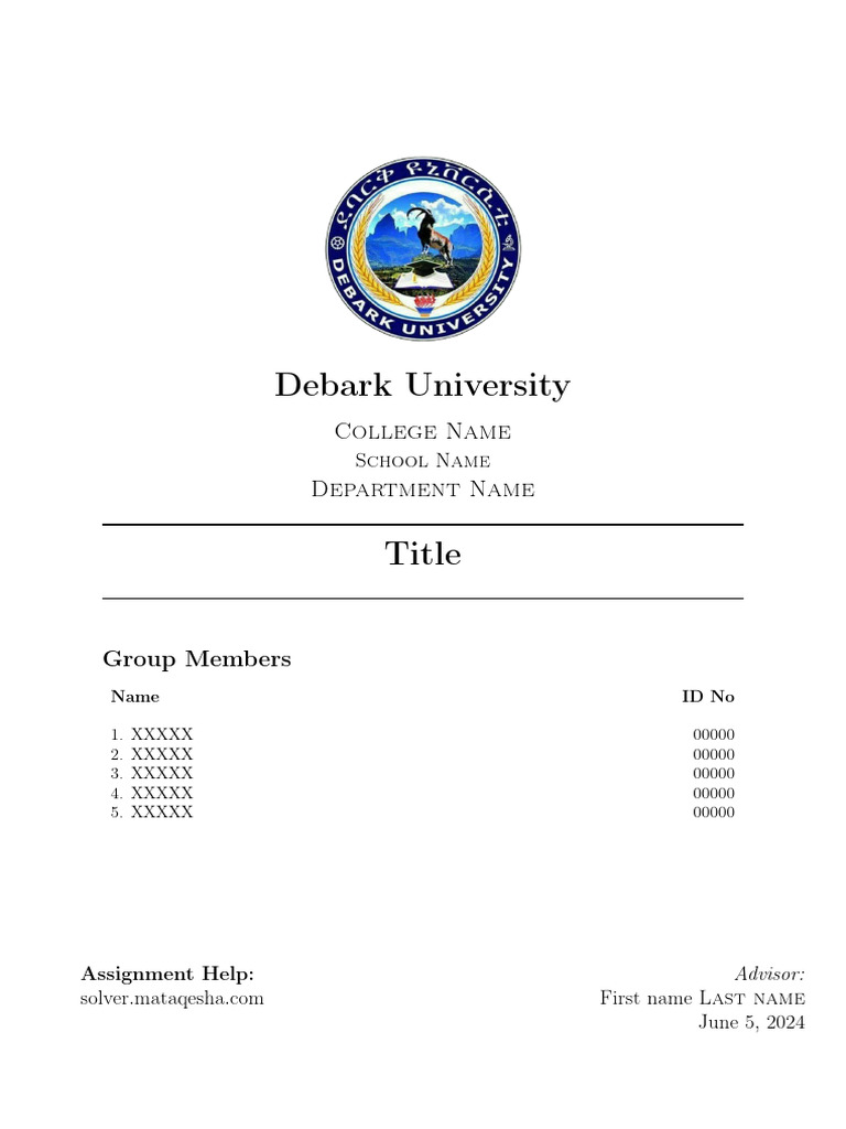Debark University Assignment Cover Page Template | PDF