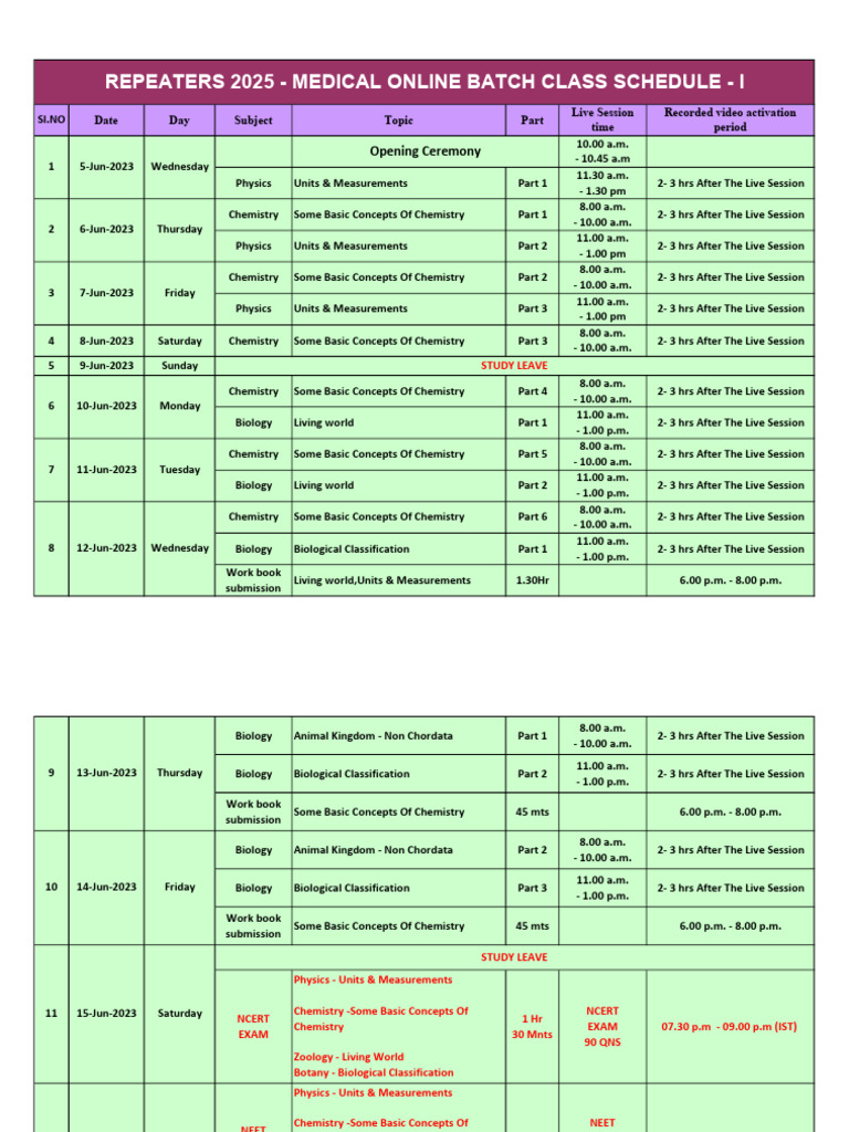 FT25 Med-June I Schedule-1 | PDF