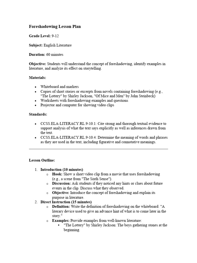 Foreshadowing LP | PDF | Reading Comprehension | Cognition