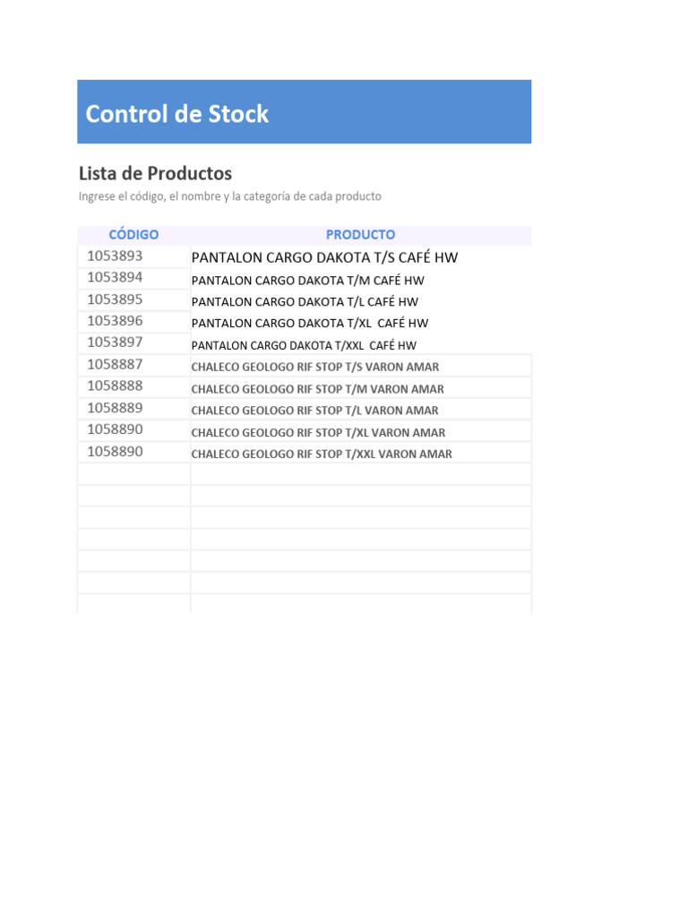 Control de Stock de Ropa y Calzado | PDF