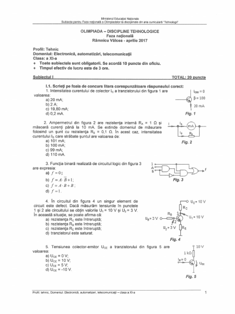 Subiect Si Barem Olimpiada 2017-Electronica-XI | PDF