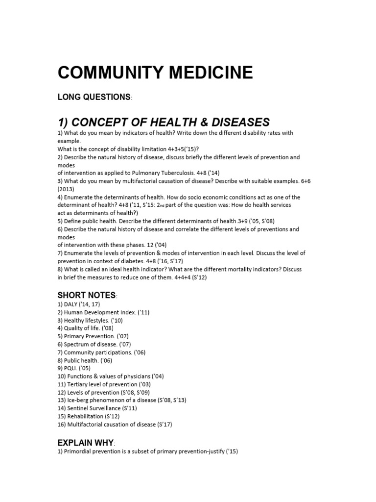 Community MEdicine Important Questions | Download Free PDF | Sanitation ...