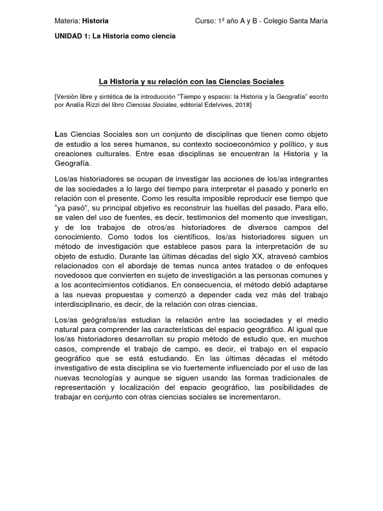 La Historia y Su Relación Con Las Ciencias Sociales | PDF | Artes del ...