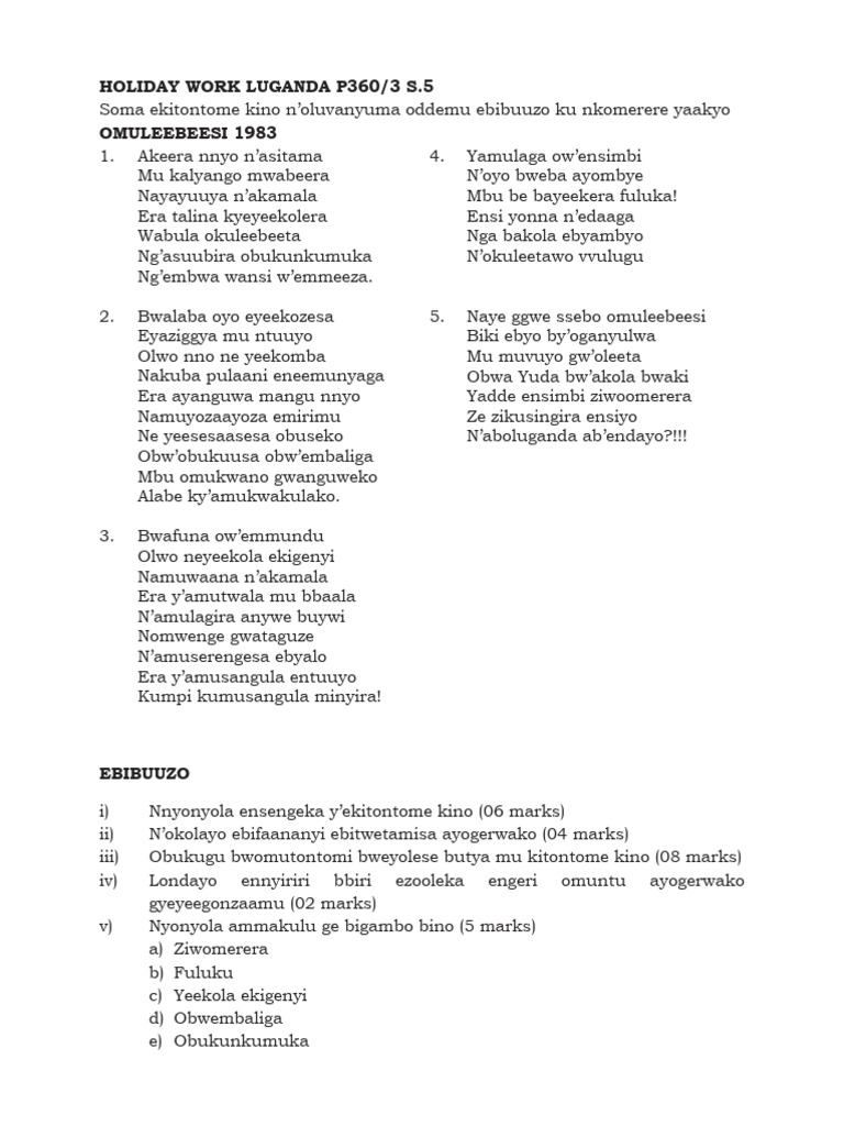 S.5 Luganda | PDF | Language Arts & Discipline