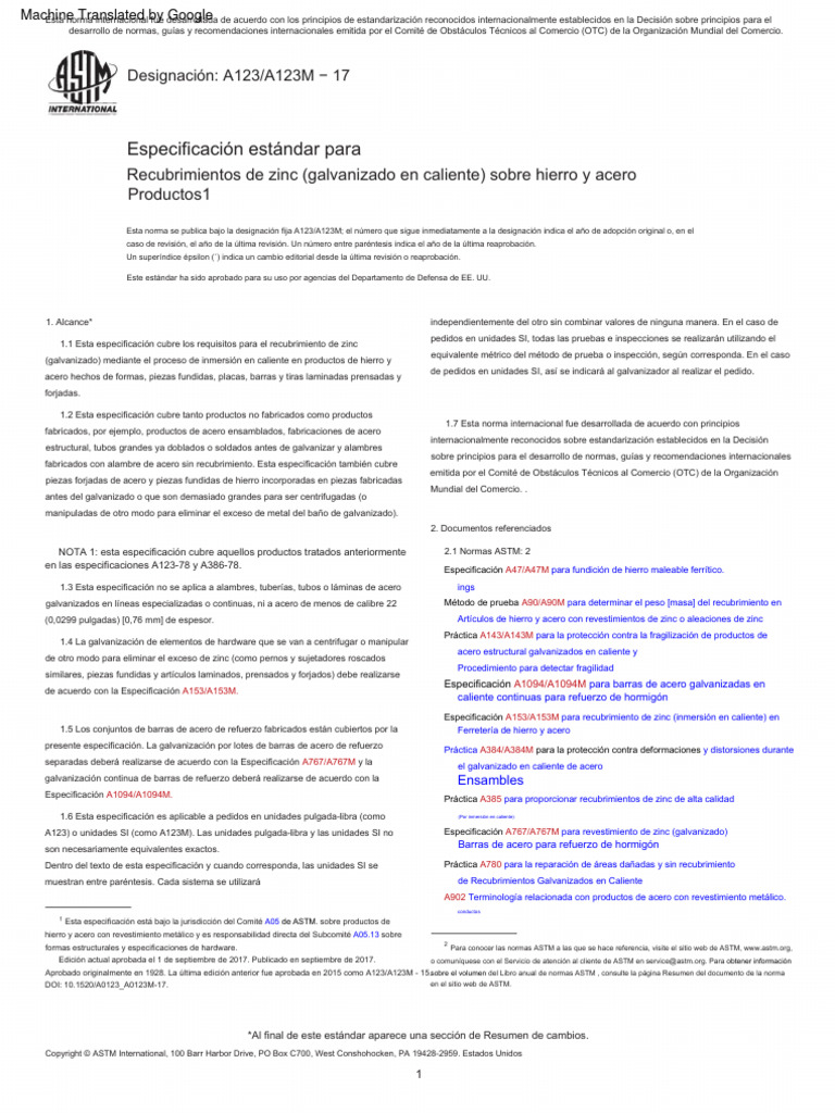 Astm A123 2017 | PDF | Acero | Revestimiento