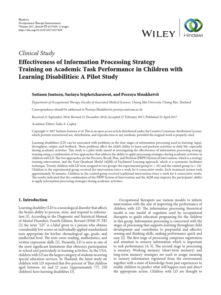 Clinical Study | PDF | Learning | Cognition