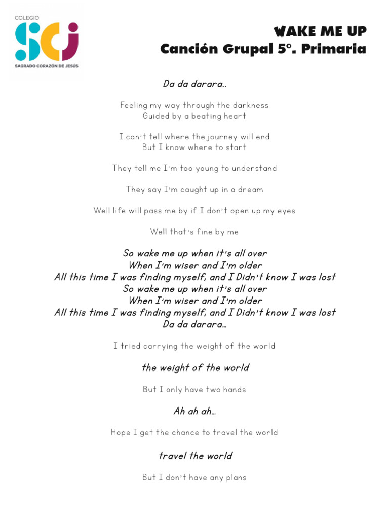 WAKE ME UP (Letra Completa) | PDF