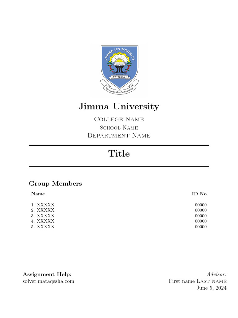 Jimma University Assignment Cover Page | PDF