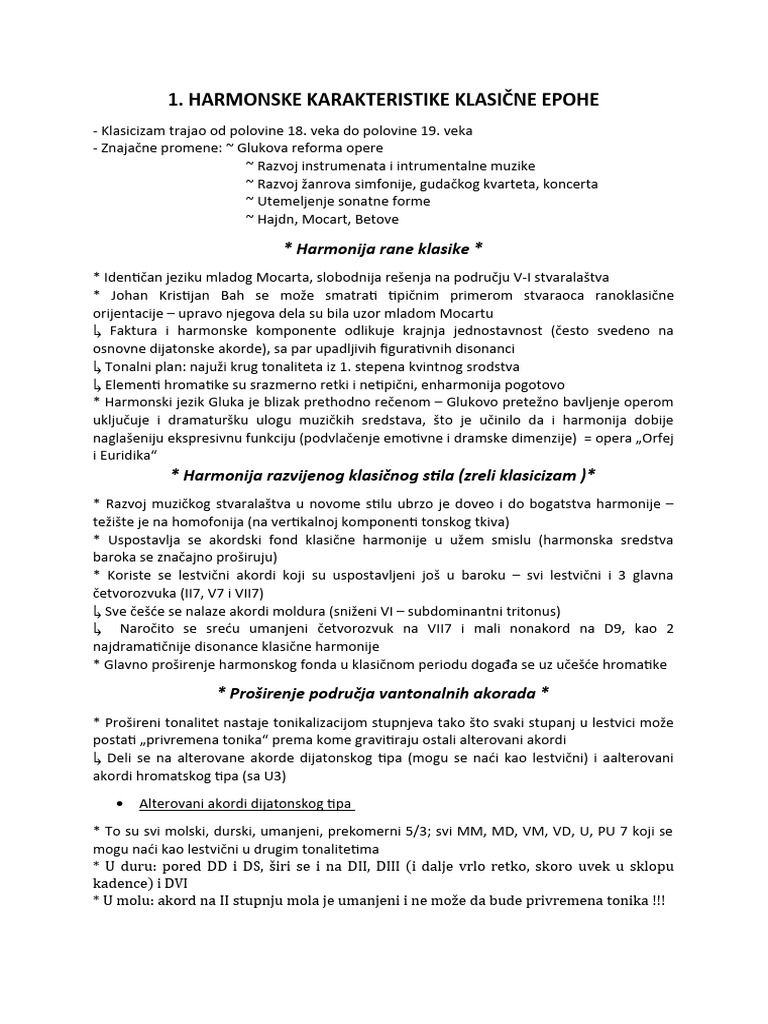Harmonske Karakteristike Klasične Epohe: Harmonija Rane Klasike | PDF