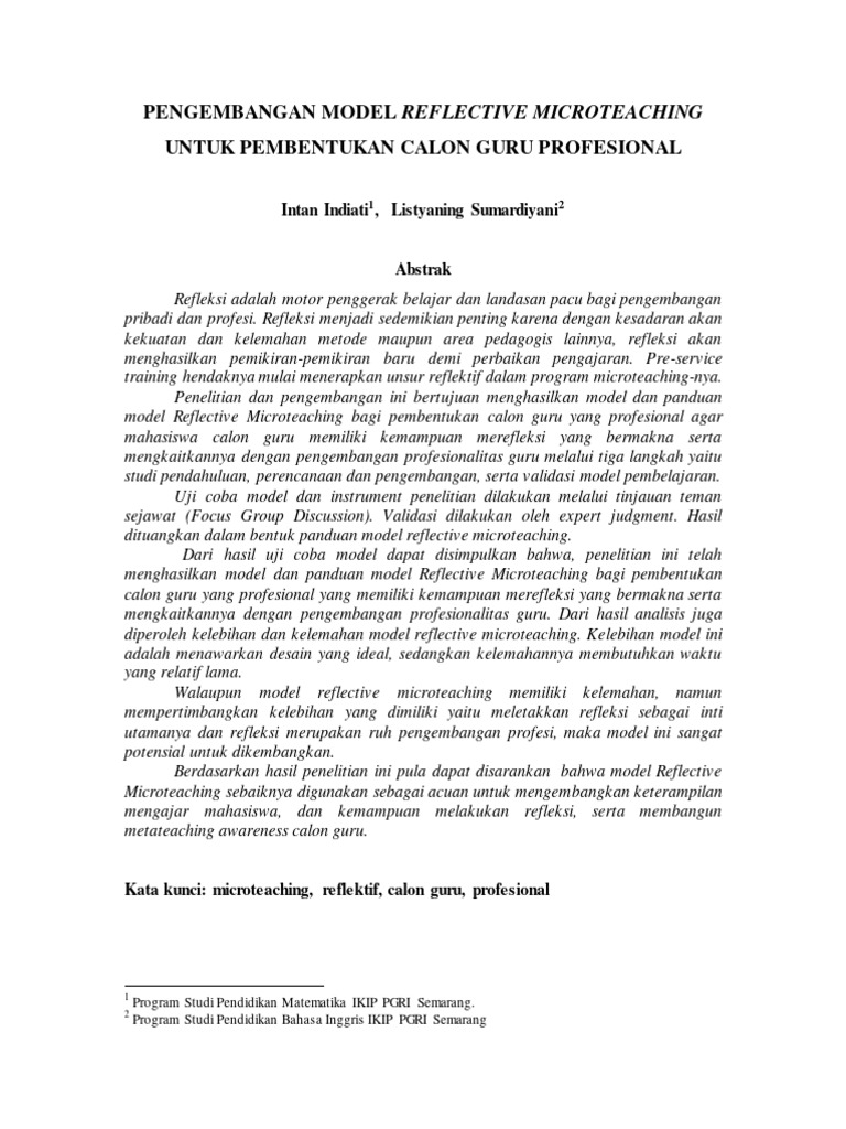 Pengembangan Model Reflective Microteaching Untuk Pembentukan Calon Guru Profesional | PDF ...