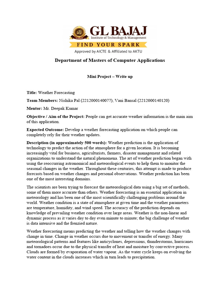 Mini Project - write-up for weather forecasting nv | PDF | Weather | Weather Forecasting