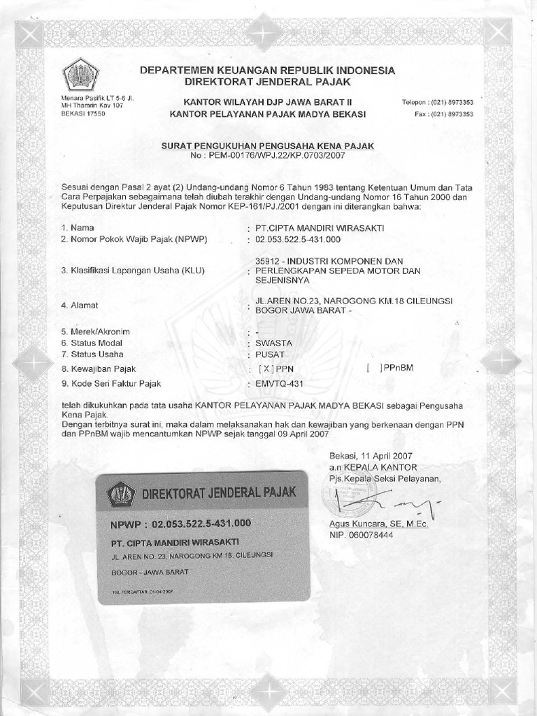 CMW - SPPKP & NPWP CMW | PDF