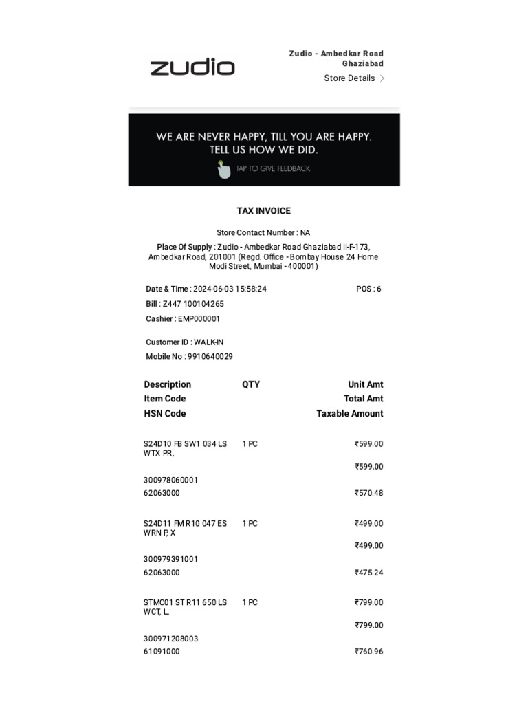 Zudio Bill | PDF | Payments | Taxes