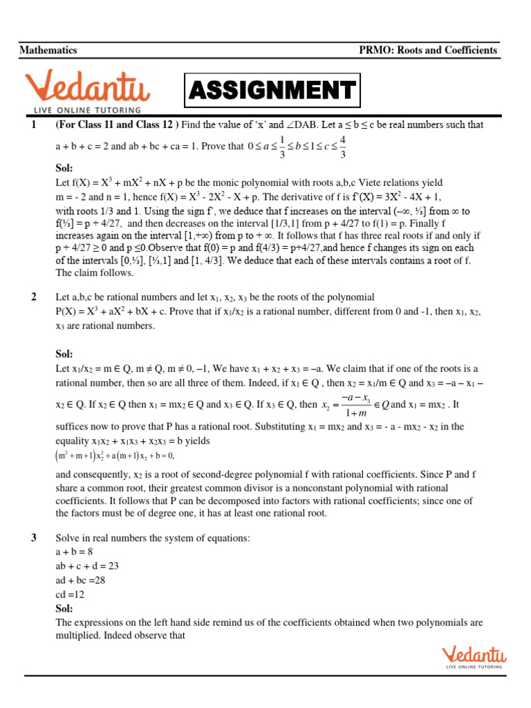 Roots and Coefficients Assignment Solution | PDF | Factorization | Polynomial