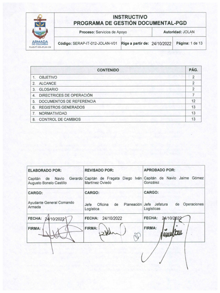 Instructivo Programa de Gestión Documental PGD SERAP-IT-012-JOLAN-V01 (FP. 26OCT2022) | PDF