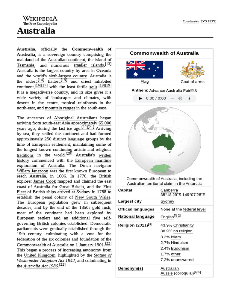 Overview of Australia: Geography & History | PDF | Australia | States ...