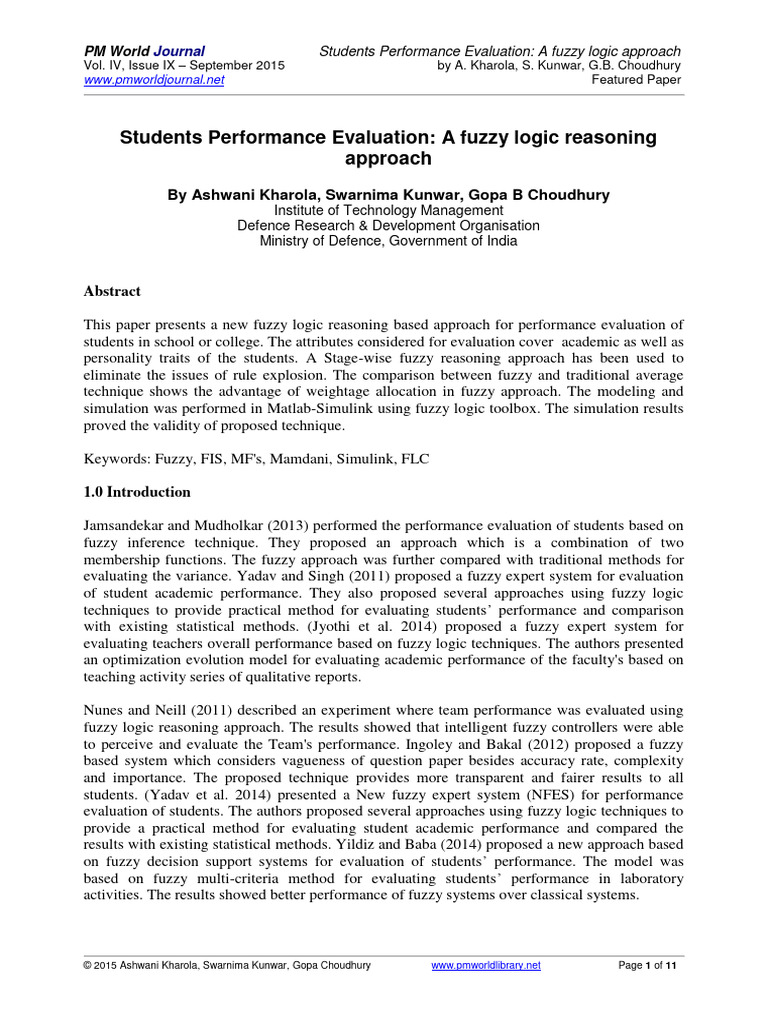 Pmwj38 Sep2015 Kharola Kunwar Choudhury Students Performance Evaluation Featured Paper | PDF ...