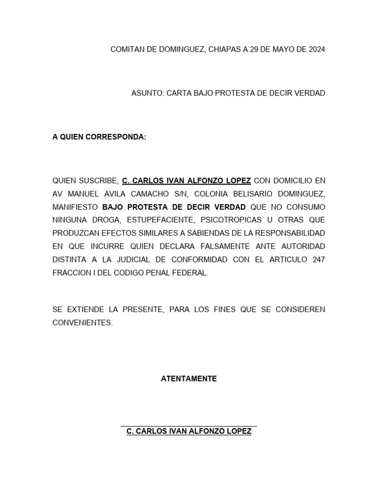 Carta Bajo Protesta | PDF | Derecho