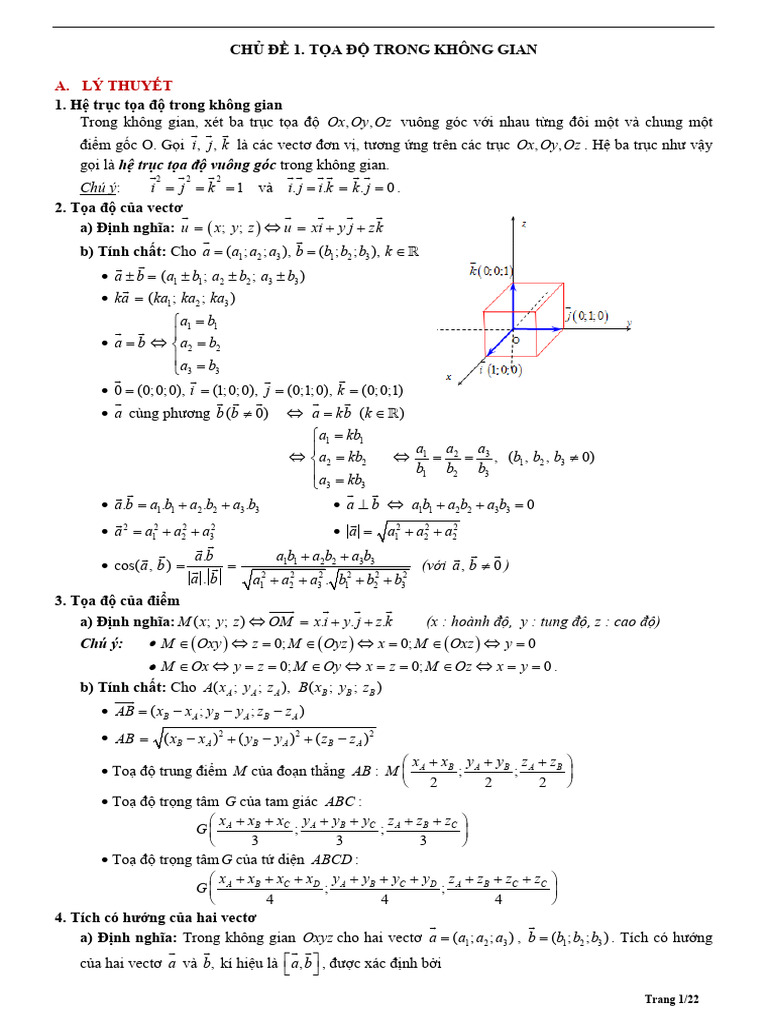 Tom Tat Ly Thuyet Va Bai Tap Trac Nghiem Toa Do Trong Khong Gian | PDF