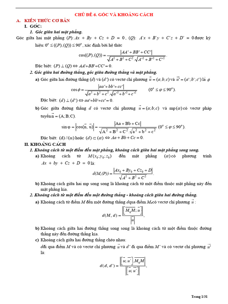 tom-tat-ly-thuyet-va-bai-tap-trac-nghiem-goc-va-khoang-cach | PDF