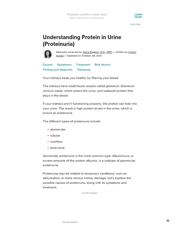 Protein in Urine (Proteinuria) - Causes, Symptoms, and More | PDF ...
