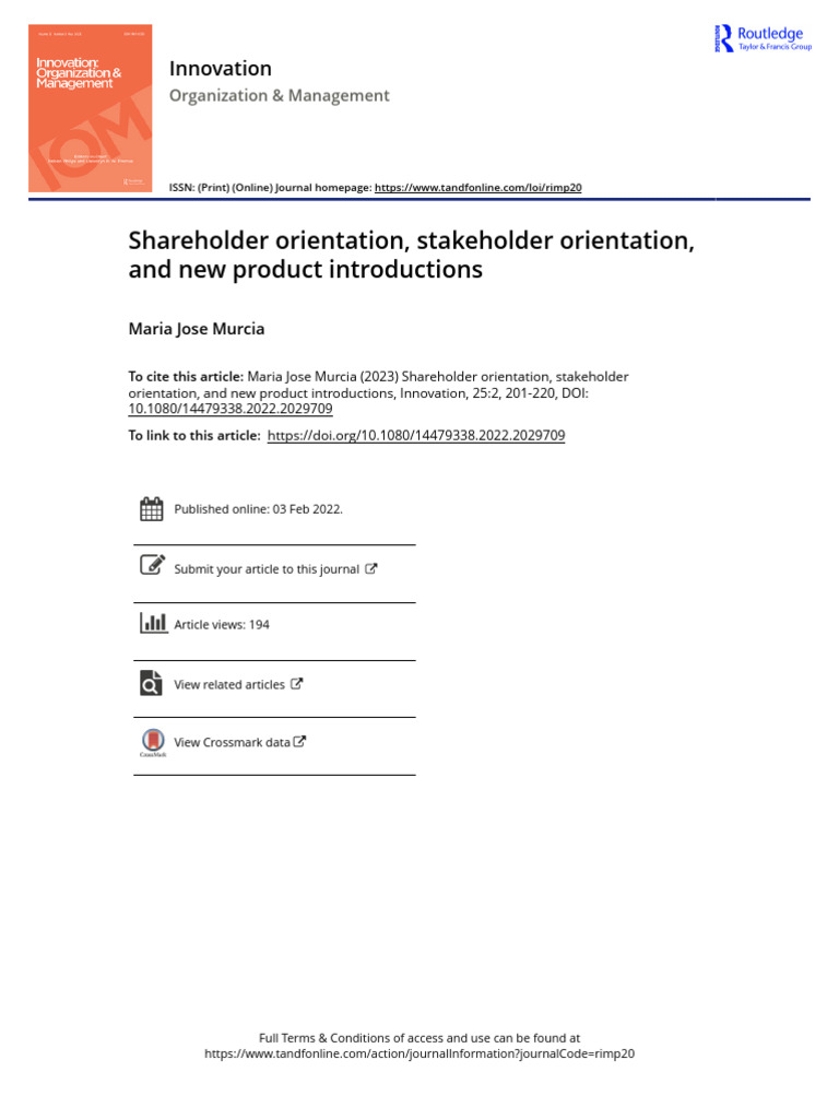 Shareholder Orientation Stakeholder Orientation and New Product ...