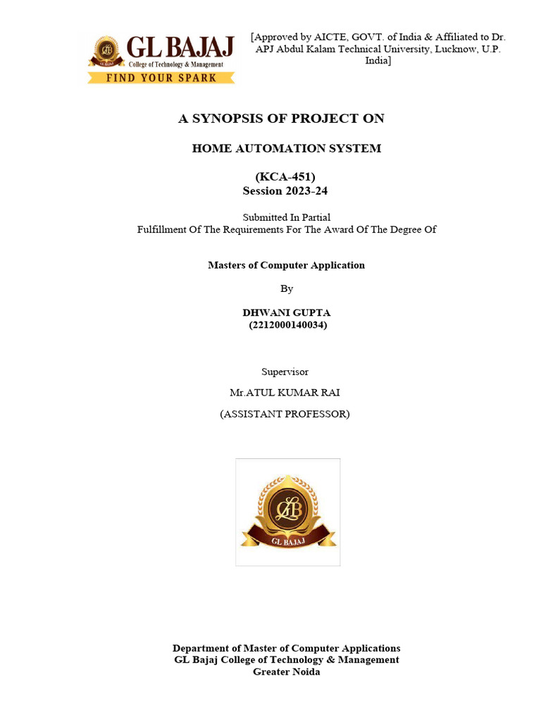 Home Automation System Project Synopsis | PDF | Home Automation ...