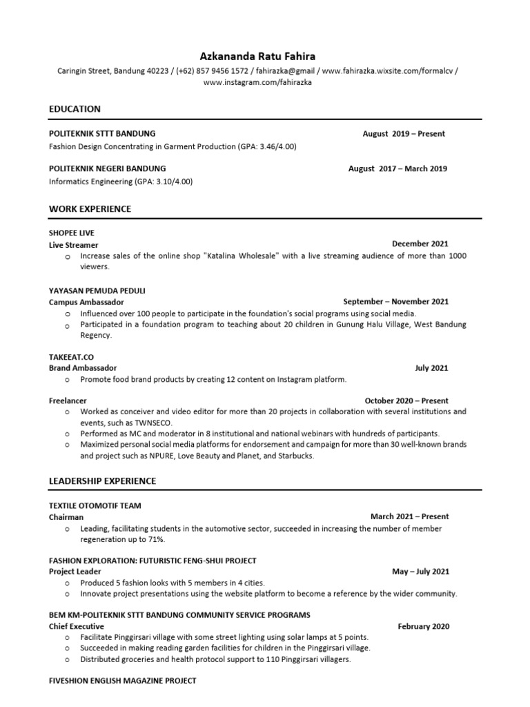 CV ATS Friendly - Azkananda Ratu Fahira Draft 2 | PDF