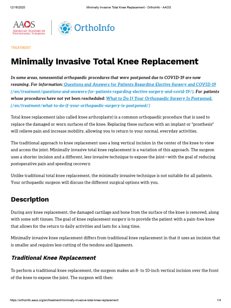 Minimally Invasive Knee Replacement Guide | PDF | Surgery | Knee