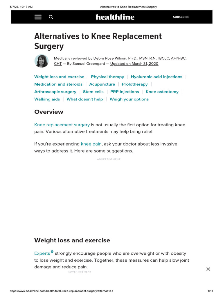 Alternatives To Knee Replacement Surgery | PDF | Osteoarthritis | Medicine