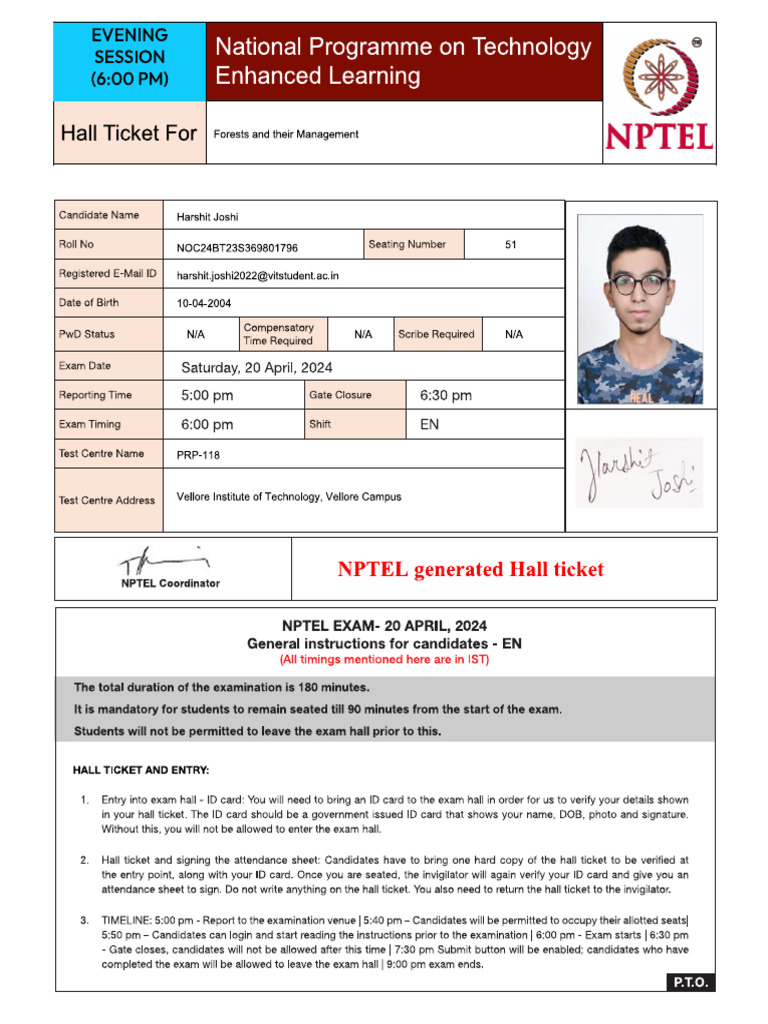 Nptel Forest Hall Ticket | PDF