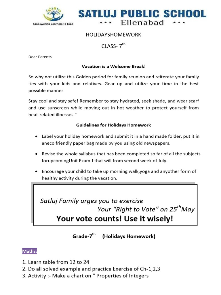 Grade 7 Holiday Homework Guidelines | PDF | Rational Number | Homework
