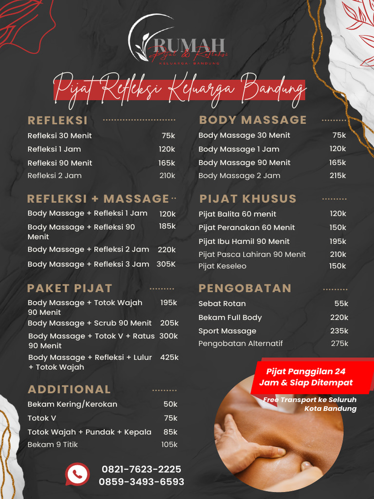 PRICE LIST RUMAH PIJAT & REFLEKSI BANDUNG 2024 | PDF