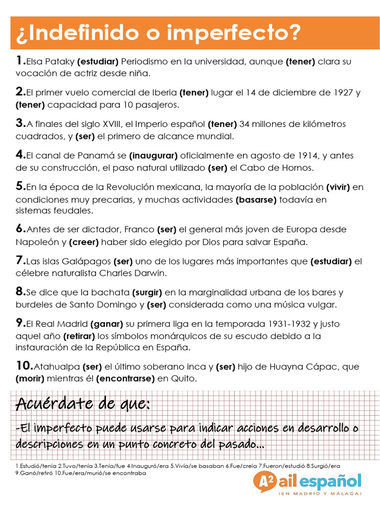 Uso del Indefinido e Imperfecto en Historia | PDF | Historia