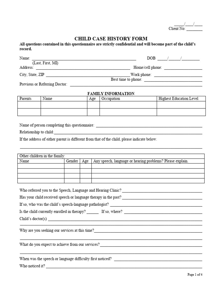 Child Case History Form | PDF | Childbirth | Caesarean Section