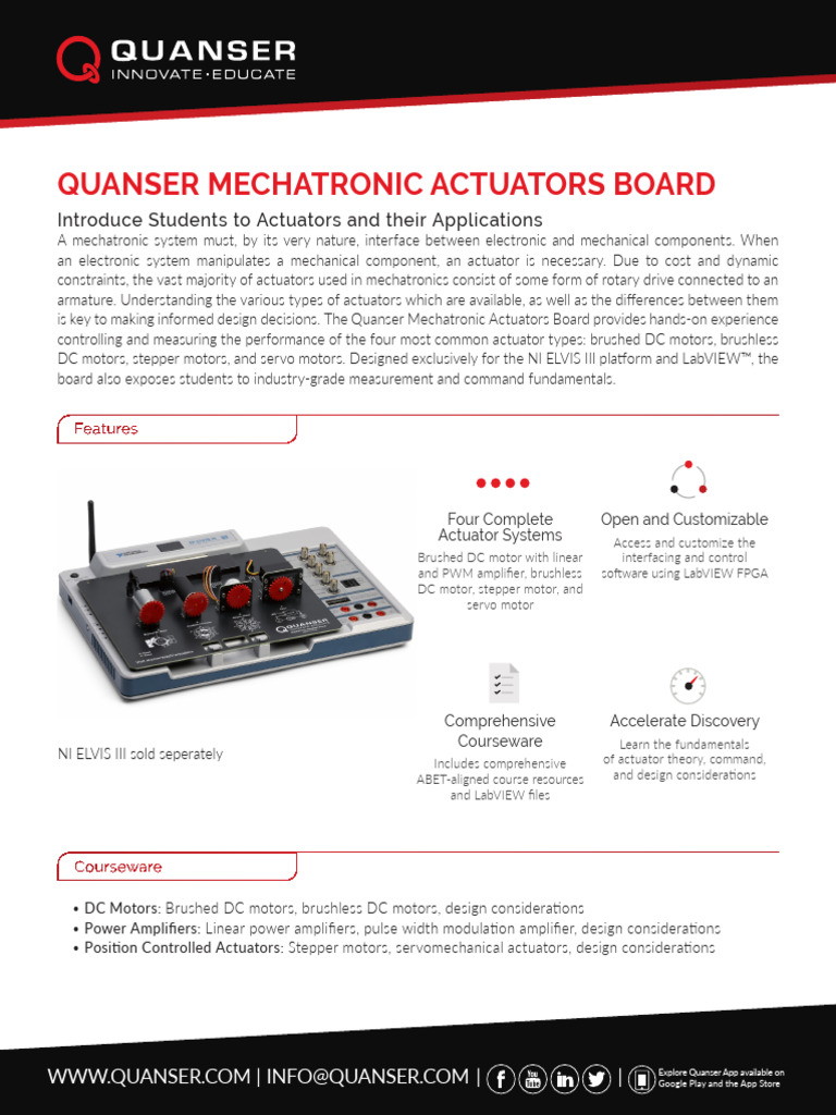 Quanser Mechatronic Actuators board datasheet | PDF | Electric Motor ...