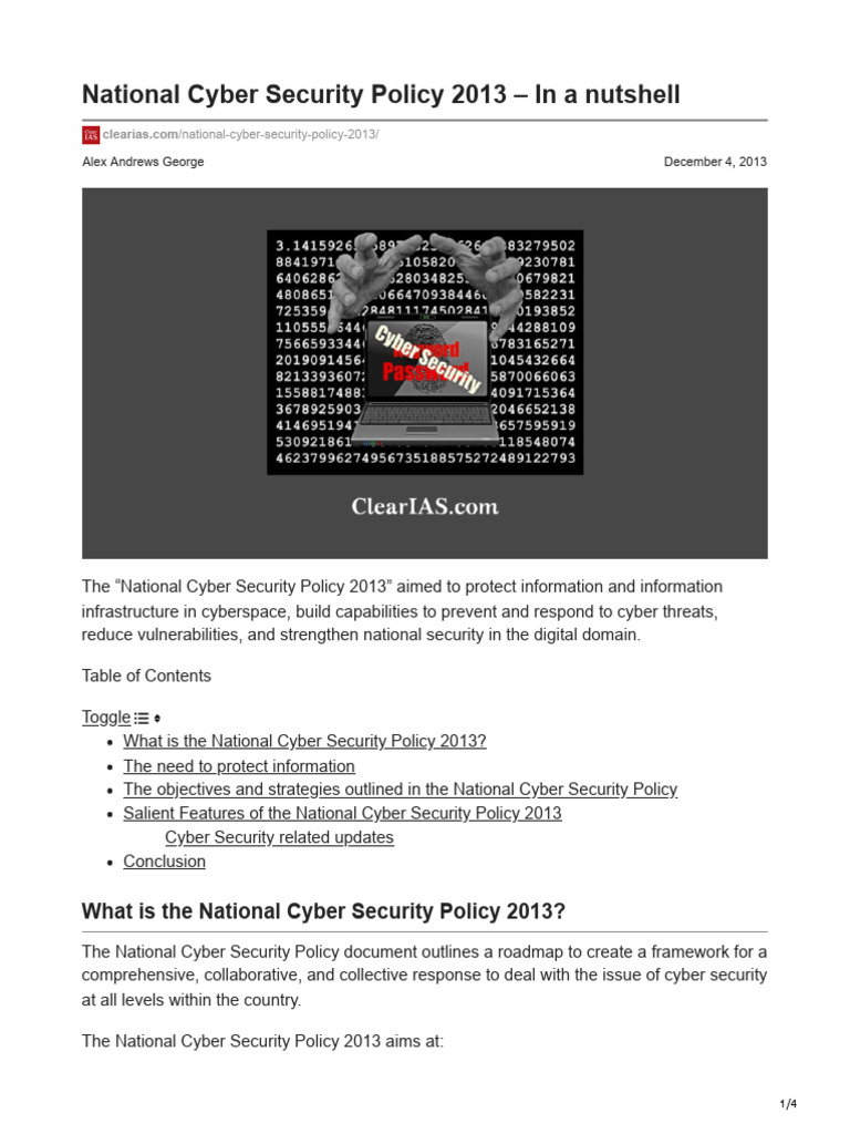 National Cyber Security Policy 2013 in A Nutshell | PDF | Computer ...