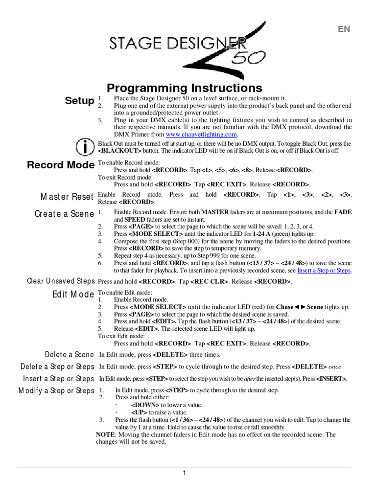 Stage Designer 50 Instructions Rev2 ML5 | PDF | Flash (Photography) | Light