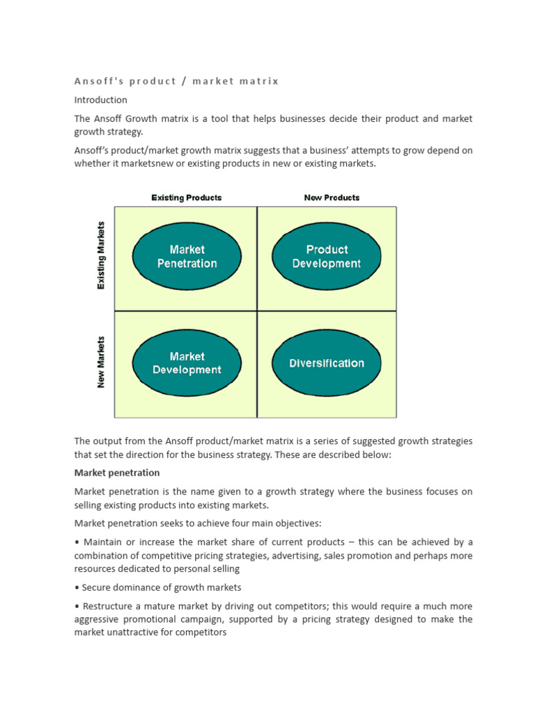 Ansoff Matrix | PDF | Market (Economics) | Business