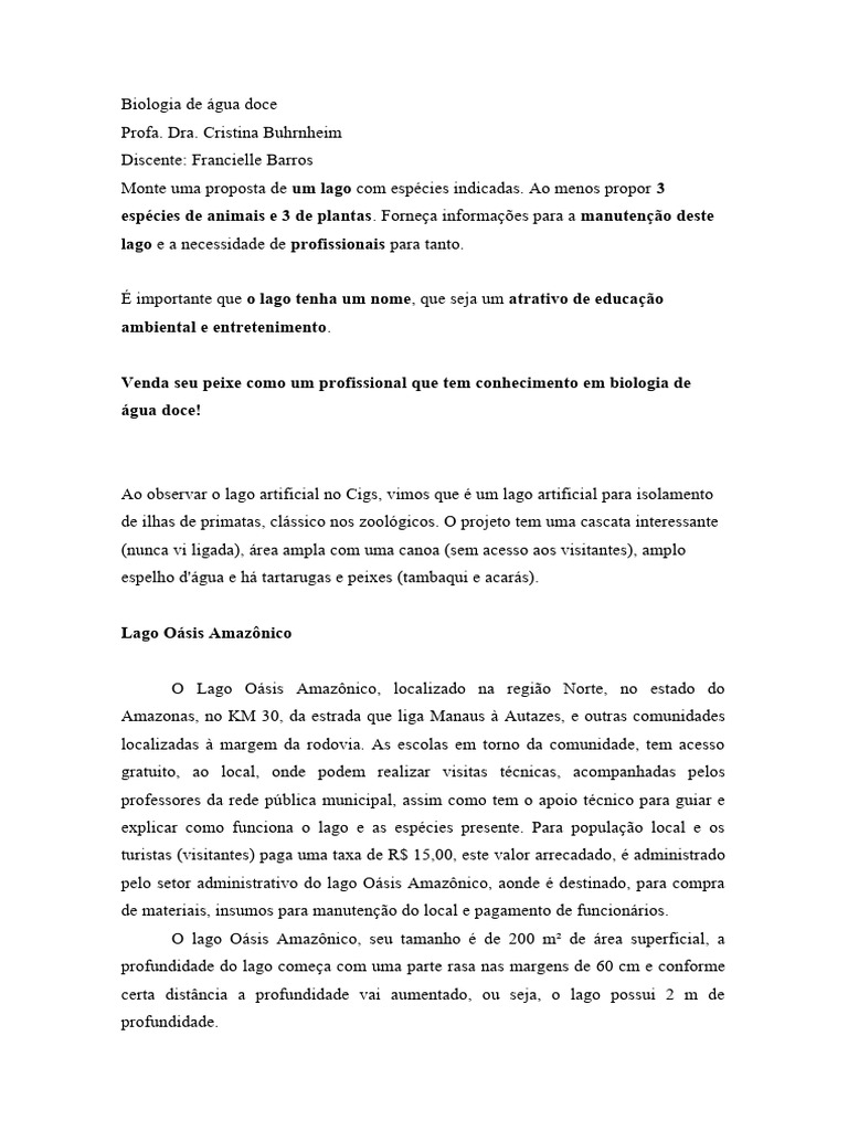 Projeto Mini Lago - Oásis Amazônico | PDF | Geociências