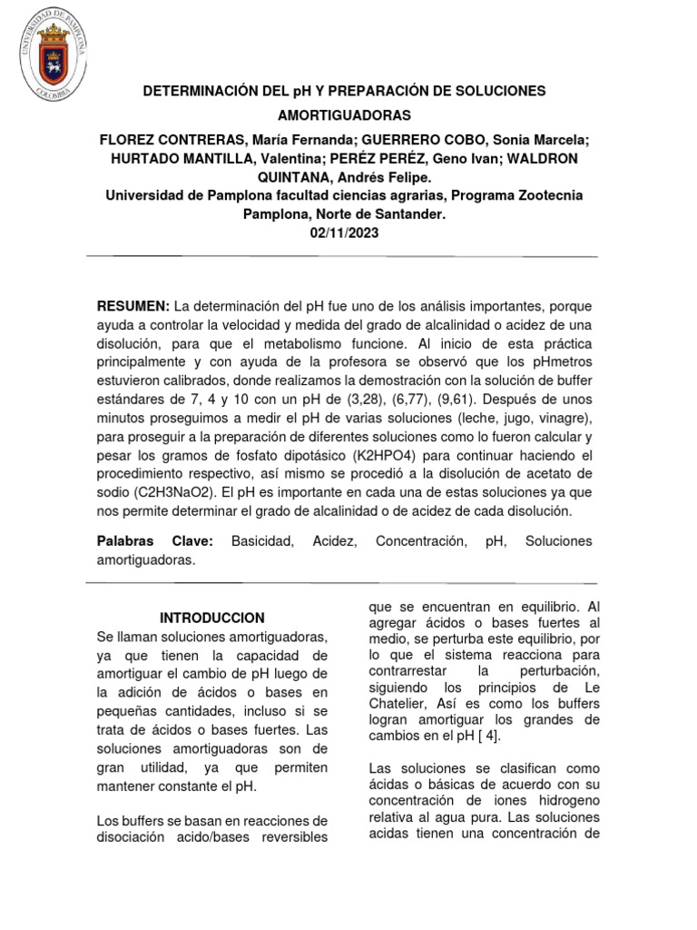Informe 2 | PDF | Solución tampón | Ph