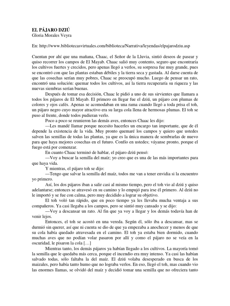 La leyenda del pájaro dziú y el maíz | PDF | Aves
