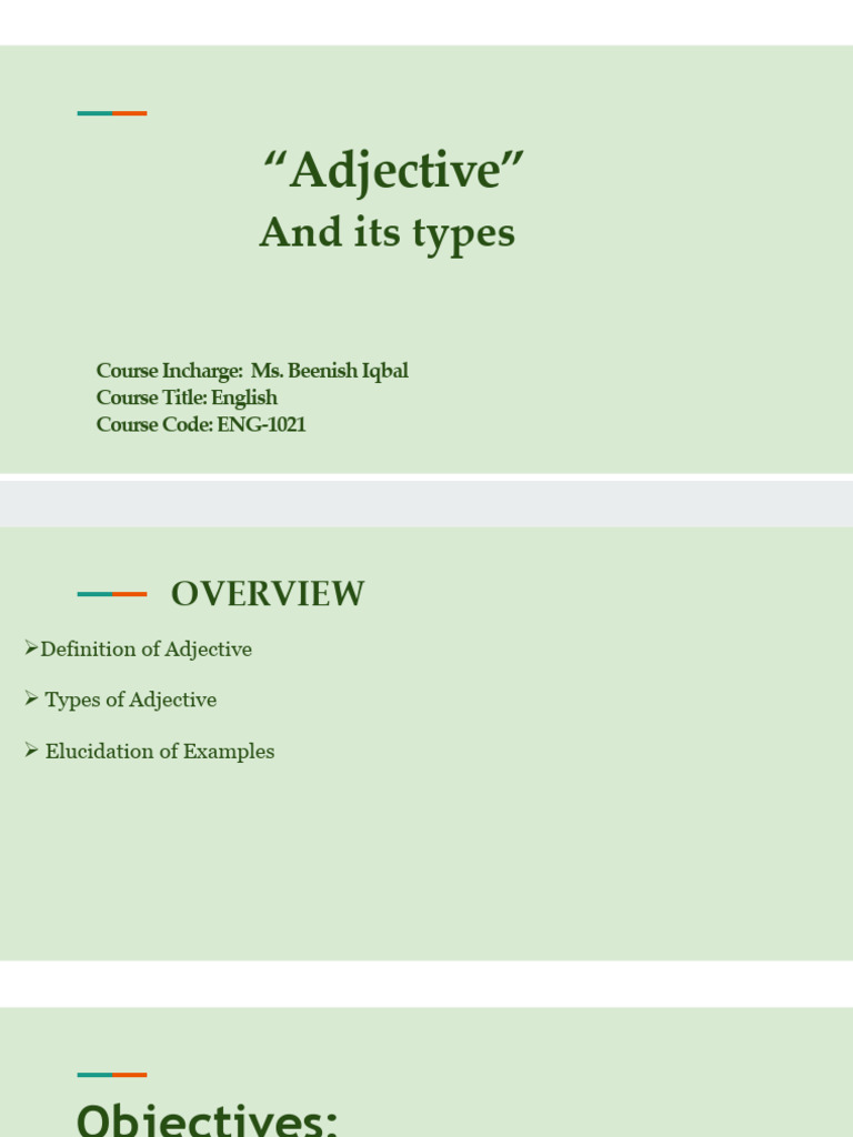 Adjective Its Types Pdf Adjective Noun