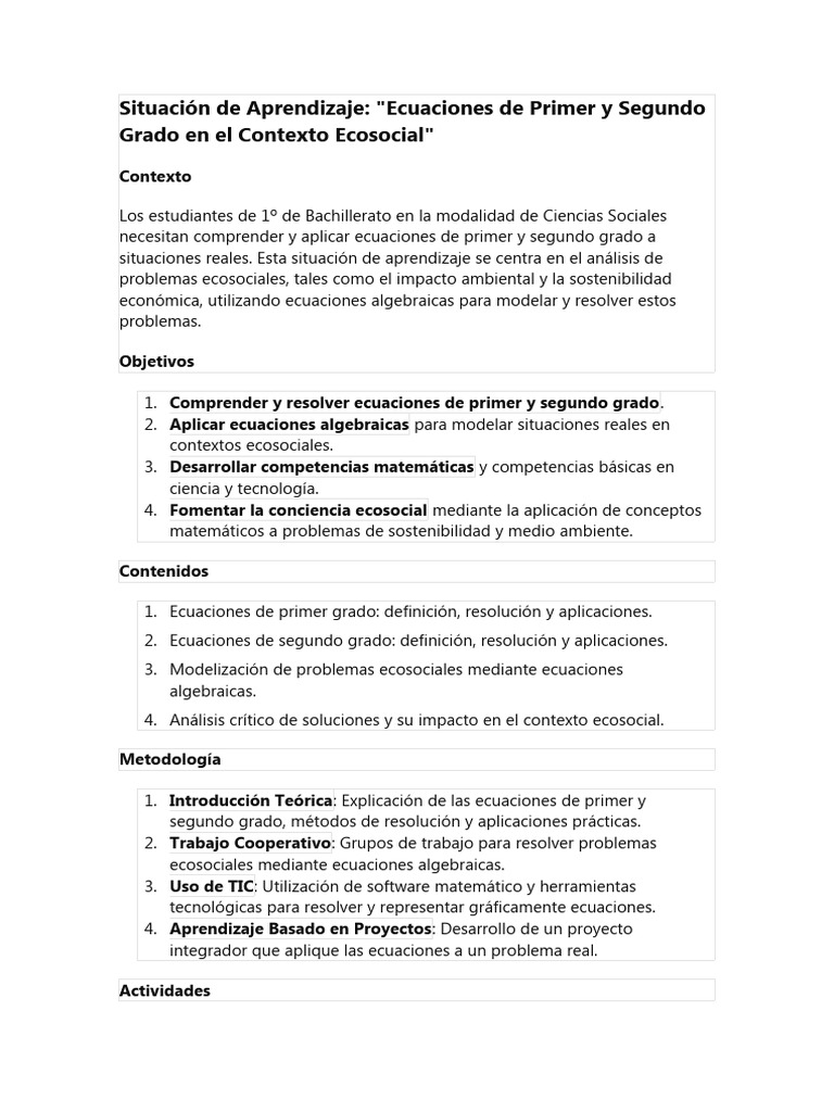 Sit Aprendizaje Ecuaciones Grado 1y 2 Con Chat GPT | PDF | Ecuaciones | Evaluación