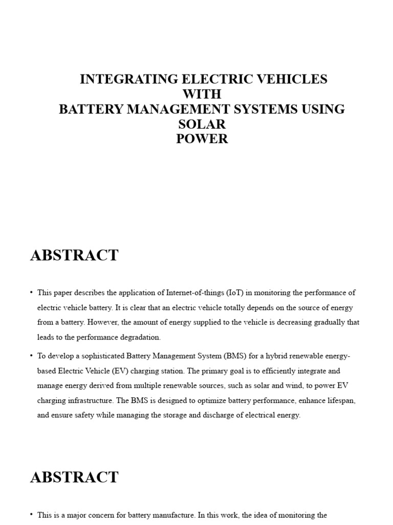 Integrating Electric Vehicles With Battery Management Systems Using ...