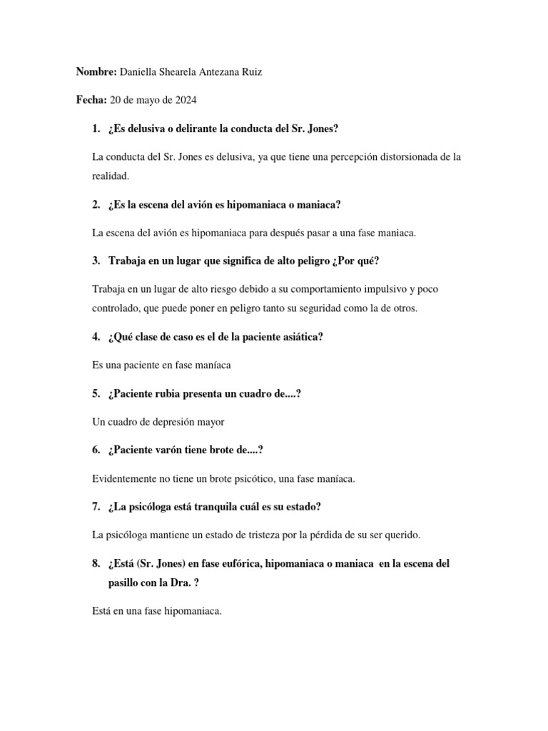 Preguntas de La Película | PDF | Depresión (estado de ánimo) | Manía