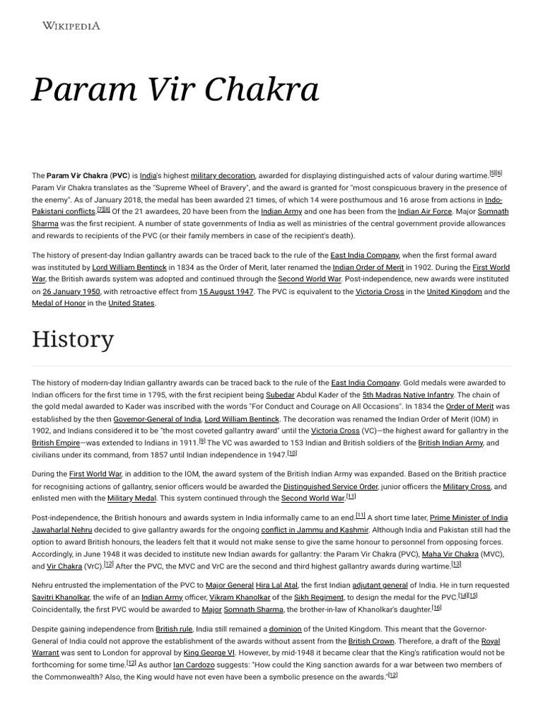 Param Vir Chakra - Wikipedia | PDF
