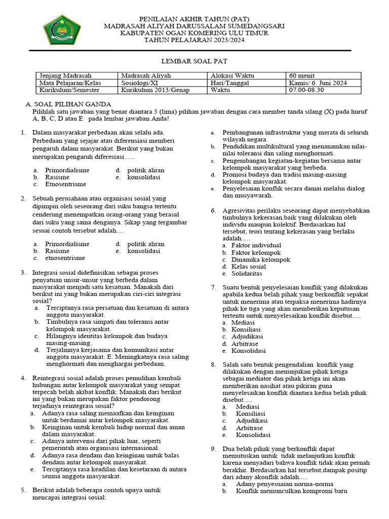Soal Sosiologi Genab Kelas Xi | PDF | Politik
