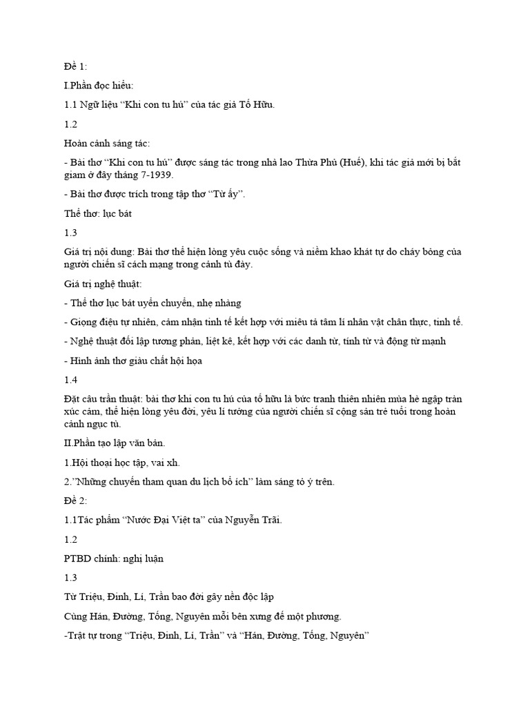 ĐỀ CƯƠNG ÔN TẬP Văn 8 HK II | PDF